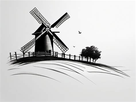 Sketch Of Windmill Minimal Rough Sketch