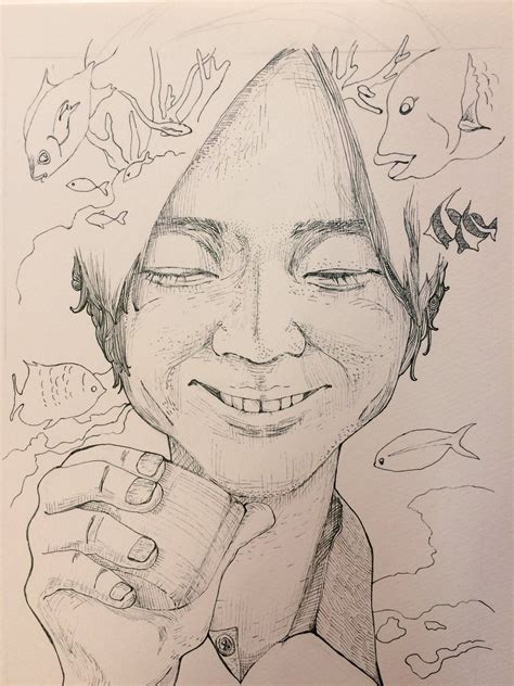 魚たちは水彩で描きこもうと思ってます しっかし夫を描いたのに似てない w アナログイラスト スミレとトナカイのモリSatomiの漫画