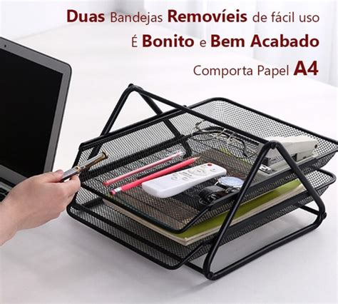 Organizador Mesa Escritório Bandeja Documentos Papel Duplo Mercado Livre
