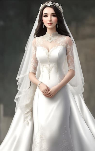 Premium Ai Image Beautiful White Woman Wearing Wedding Dress Ai Generated