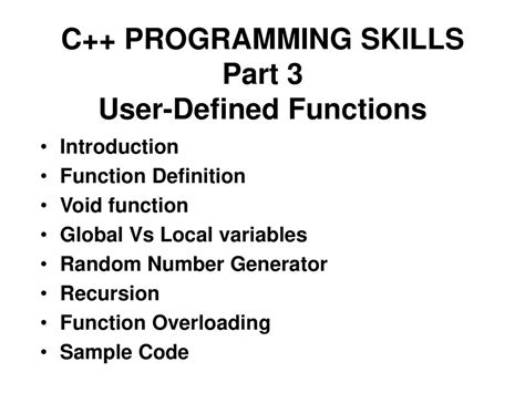 C Programming Skills Part 3 User Defined Functions Ppt Download