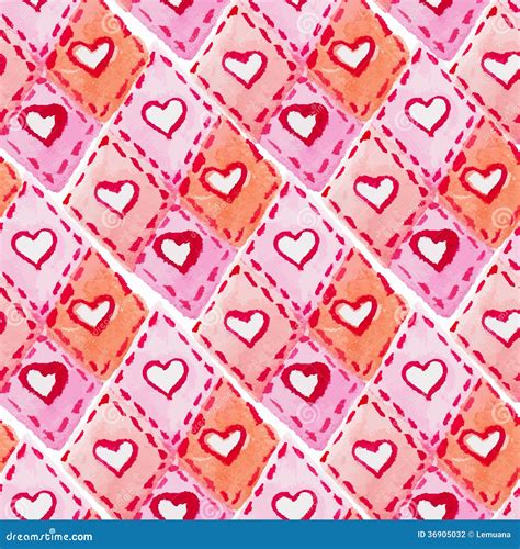 Watercolor Heart Texture Seamless Pattern Stock Vector Illustration