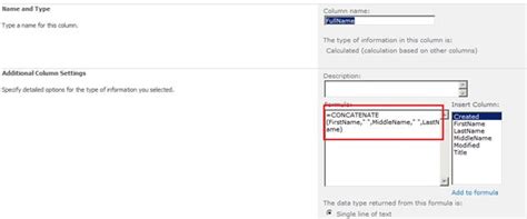 Concatenate Columns Using Calculated Column In Sharepoint 2010