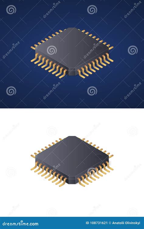 Microchip Processor On White And Dark Background Isometric Vector Illustration Stock Vector