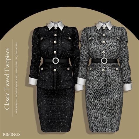 Rimings Classic Tweed Twopiece Rimings Sims 4 Dresses Sims 4 Mods Clothes Sims 4 Clothing