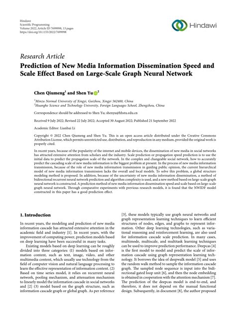 Pdf Prediction Of New Media Information Dissemination Speed And Scale Effect Based On Large