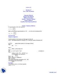 Solution Of Nonlinear Equations Numerical Analysis Lecture Handouts