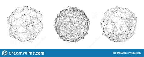 Set Of Abstract Spheres From Points And Lines On A White Background Network Connection