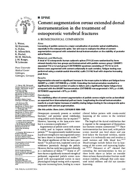 Pdf Cement Augmentation Versus Extended Dorsal Instrumentation In The Treatment Of