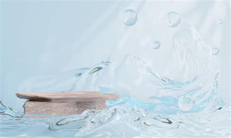 제품 프레젠테이션을 위한 물 스플래시 소용돌이가 있는 바위 연단 자연의 아름다움 받침대 휴식 및 건강 3d 그림 프리미엄 사진