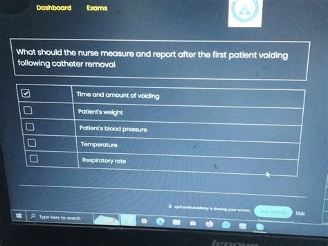 Dashboard Exams What Should The Nurse Measure StudyX