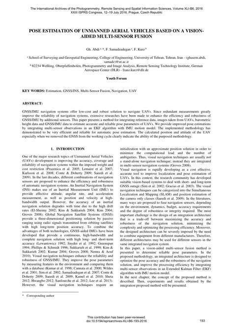 Pdf Pose Estimation Of Unmanned Aerial Vehicles Based On A Vision Aided Multi Sensor Fusion