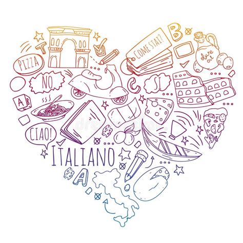 Italian Language Learning Vector Pattern With Icons And National