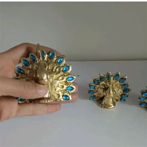 خرید و قیمت ست مجسمه طاووس برنجی نگین کاری شده آبی مینیاتوری برنزی