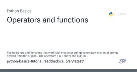 Operators And Functions Python Basics