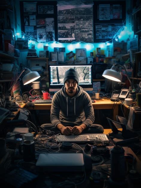 Premium Photo Intense Tech Operation In A Cluttered Room Ai Generated
