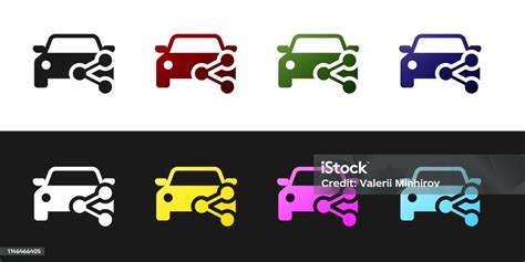 설정 자동차 공유 아이콘 흑백 배경에 고립 Carsharing 표시 됩니다 교통 임대 서비스 개념입니다 벡터 일러스트 Mobility As A Service에 대한 스톡