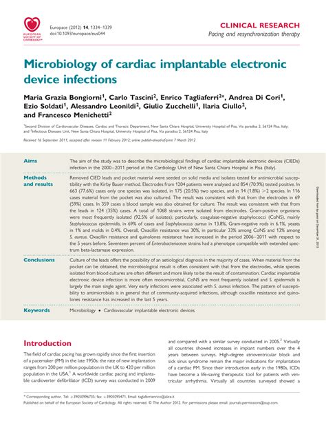 Pdf Microbiology Of Cardiac Implantable Electronic Device Infections