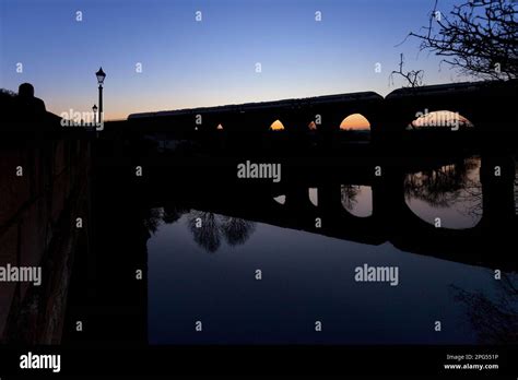 Lner Hitachi Azuma Train Crossing Yarm Viaduct Above The River Tees At