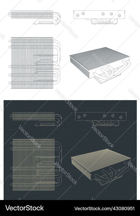 Cpu Cooler Heatsink Blueprints Royalty Free Vector Image