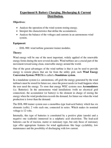 Experiment 8 Battery Charging Discharging Current Distribution Pdf