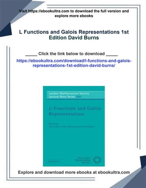L Functions And Galois Representations 1st Edition David Burns Pdf