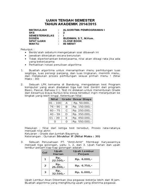 Soal Uts Algoritma Pemrograman Pdf