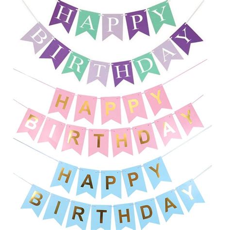 생일 축하 배너 생일 파티 장식을위한 핑크 블루 매달려 플래그 키즈 그릴은 종이 멧새 갈 랜드를 선호한다배너 스트리머