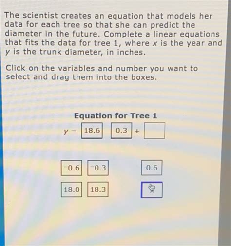 the scientist creates an equation that models her data for each tree so