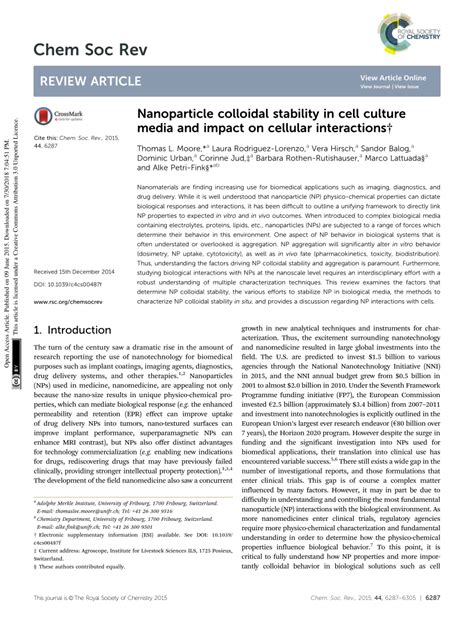Pdf Nanoparticle Colloidal Stability In Cell Culture Media And Impact