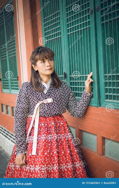 Young Asian Woman Traveler In Korean National Dress Stock Image Image