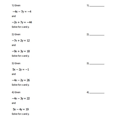 Algebra Systems Of Equations Worksheet Series 3 Geek Slop Online