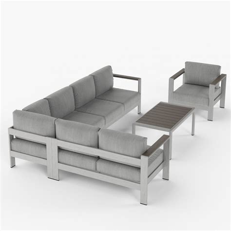 알루미늄 Outdor 가구 세트 안락 의자 단면 코너 소파 커피 테이블 3d 모델 24 Max Obj Free3d