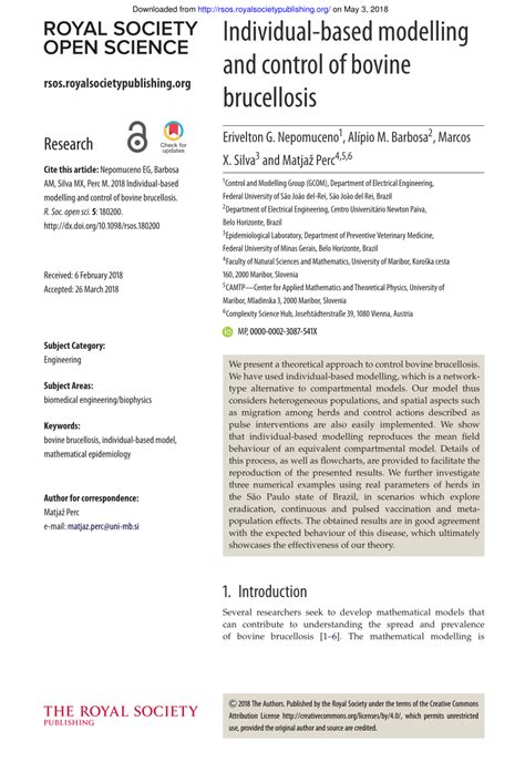 Pdf Individual Based Modelling And Control Of Bovine Brucellosis