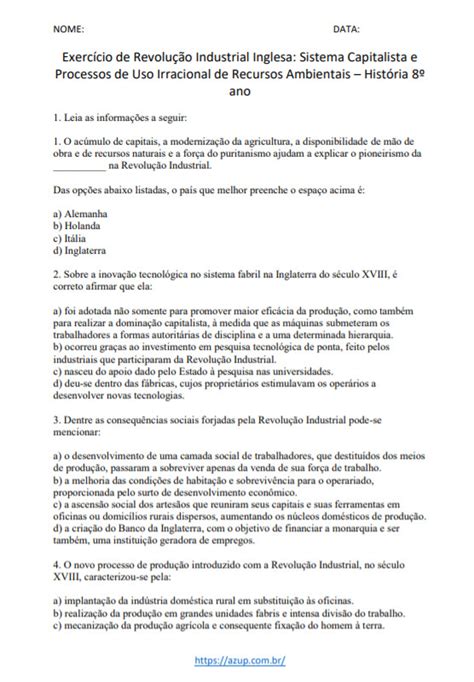 Exercícios De História 8º Ano Ensino Fundamental