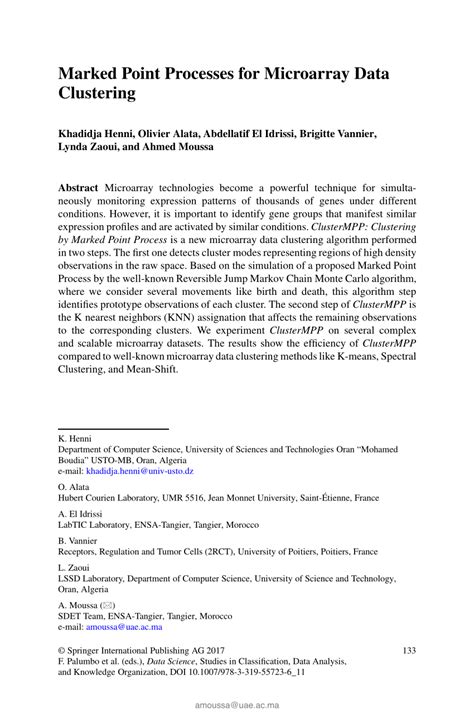 Pdf Marked Point Processes For Microarray Data Clustering