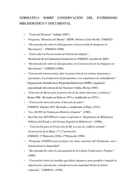 Patrimonio Bibliografico Y Documental Normativa Sobre ConservaciÓn