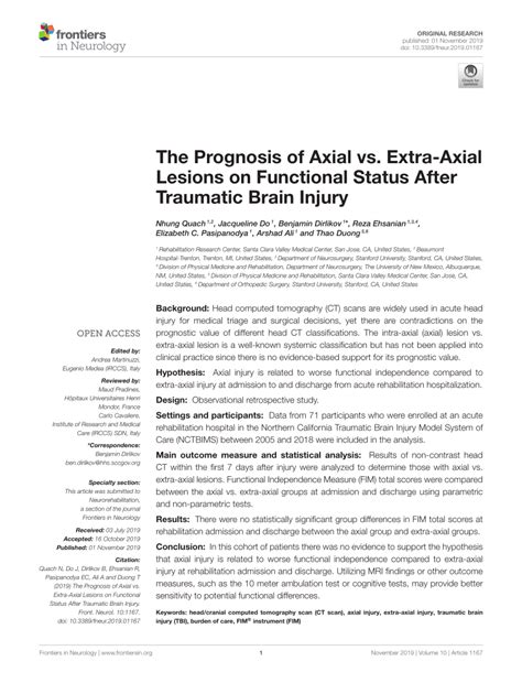 Pdf The Prognosis Of Axial Vs Extra Axial Lesions On Functional