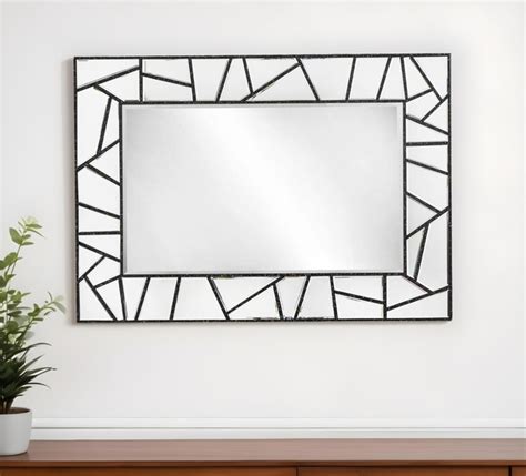 Rectangular Mosaic Wall Mirror Black Metal Frame 39 Inch Foter