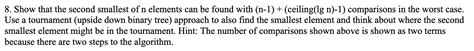 Solved 8 Show That The Second Smallest Of N Elements Can Be Chegg