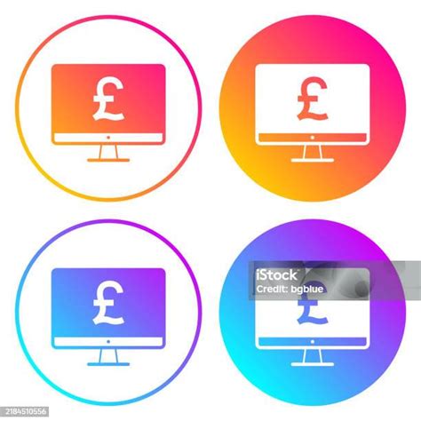 파운드 기호가 있는 데스크톱 컴퓨터 색상 그라데이션이 있는 둥근 아이콘 0명에 대한 스톡 벡터 아트 및 기타 이미지 0명 개념 곡선 Istock
