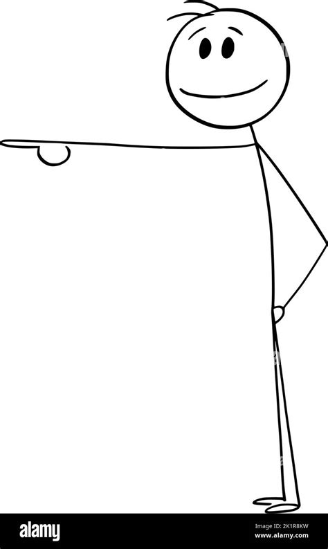 Smiling Person Pointing At Something Vector Cartoon Stick Figure