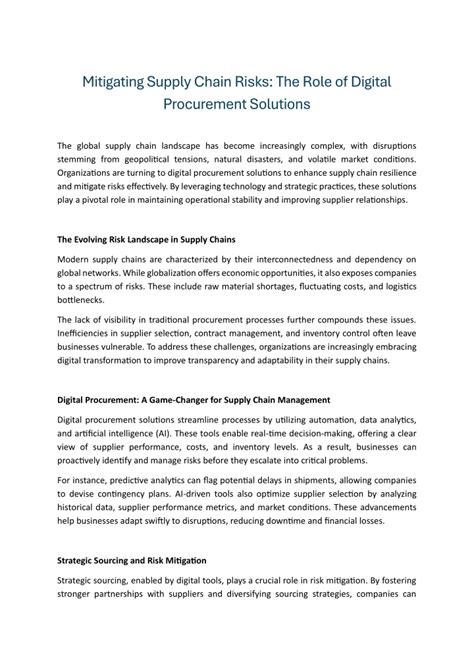 Ppt Mitigating Supply Chain Risks The Role Of Digital Procurement
