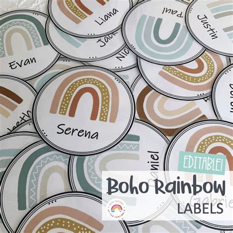 Modern Boho Rainbow Classroom Labels Bundle Editable Neutral Rainbow