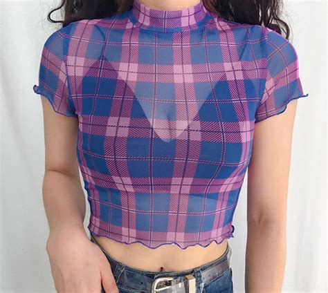 2019 Lavender Plaid Soft Grunge Crop Top Kokopiecoco