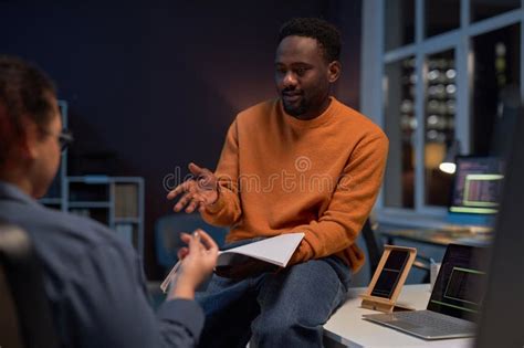 couple of programmers working over new project stock image image of