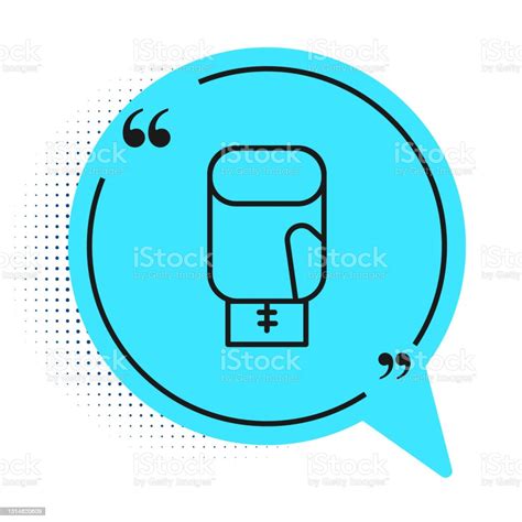 흰색 배경에 격리 된 검은 라인 복싱 장갑 아이콘 파란색 음성 버블 기호입니다 벡터 건강한 생활방식에 대한 스톡 벡터 아트 및