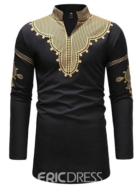 Ericdress African Fashion Dashiki Stand Collar V Neck Mens Casual T