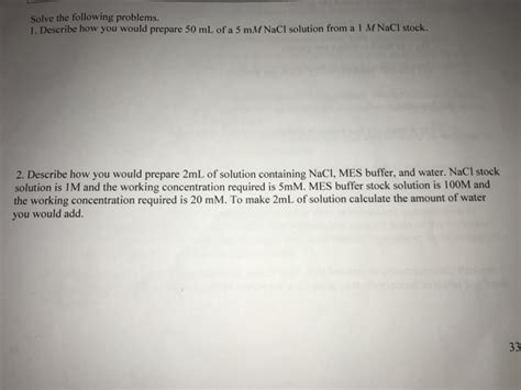 Solved Describe How You Would Prepare 50 ML Of A 5 MM NaCl Chegg