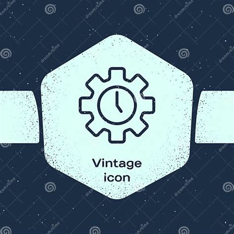Grunge Line Time Management Icon Isolated On Blue Background Clock And